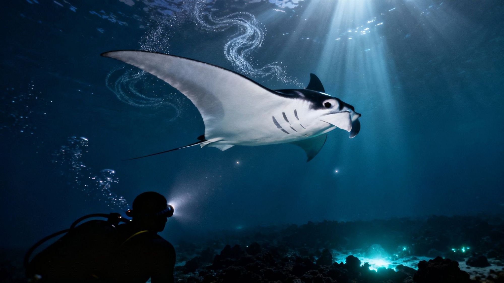 Manta Ray Swimming Underwater: Kona Ocean Adventure | Kona Snorkel Trips