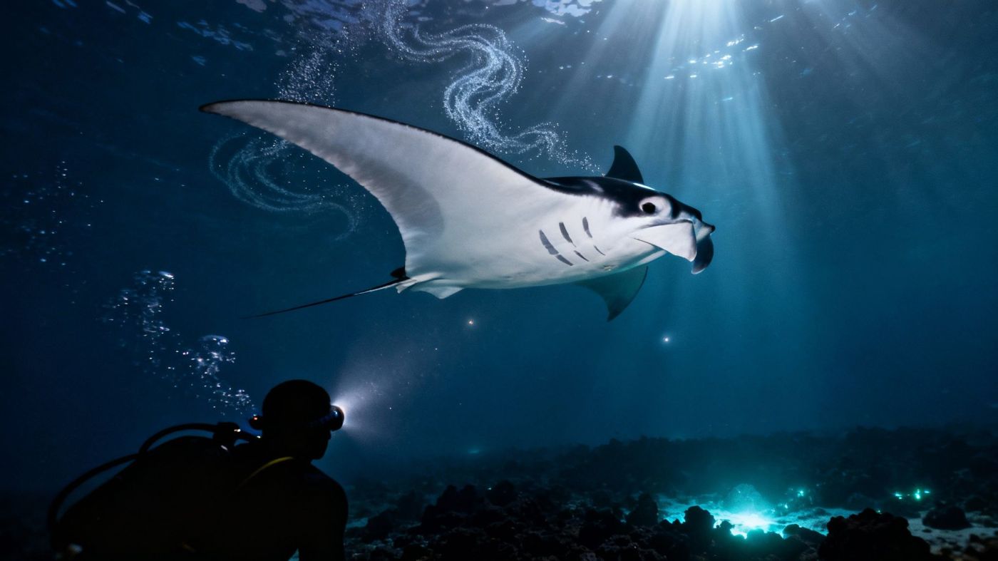 Manta Ray Swimming Underwater: Kona Ocean Adventure | Kona Snorkel Trips